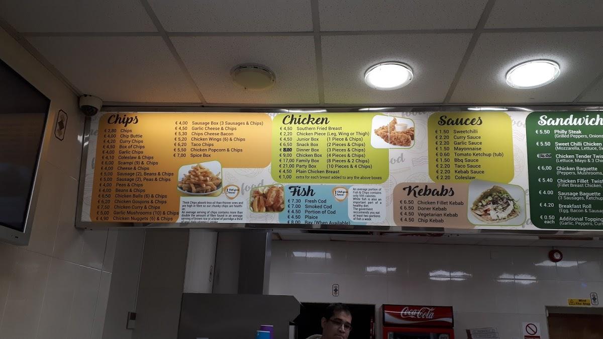 Menu at Rimini Take-Away restaurant, Dublin