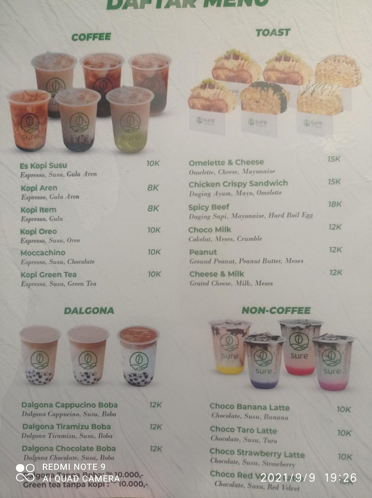 Menu at SURE COFFEE Cokro Probolinggo, Probolinggo