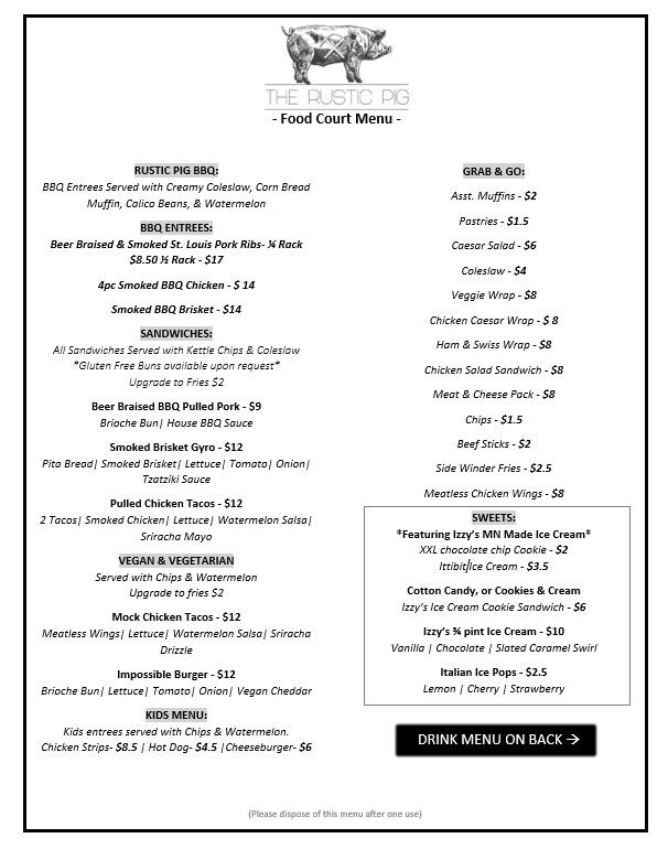Carta del restaurante The Rustic Pig, Chisholm