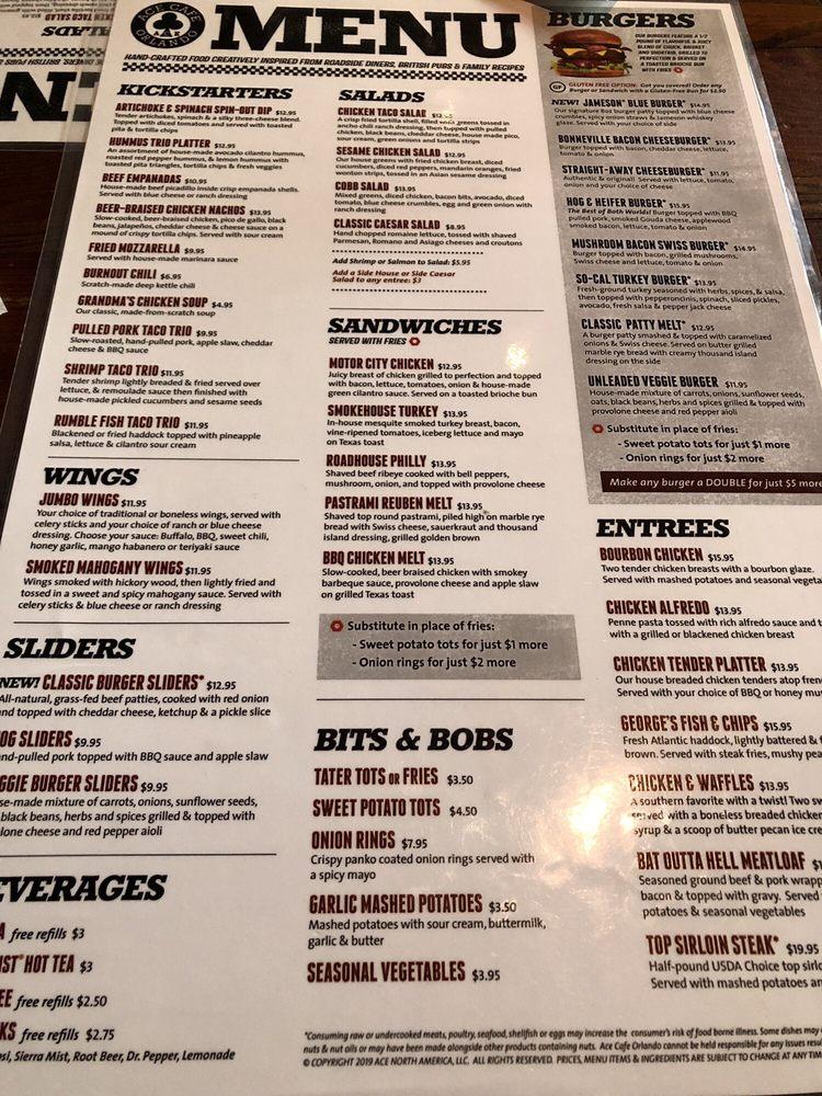 Menu at Ace Cafe Orlando, Orlando