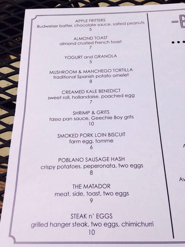 Menu at Barsa, Charleston