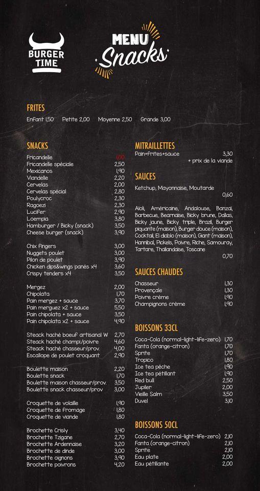 Menu at Burger Time, Vielsalm
