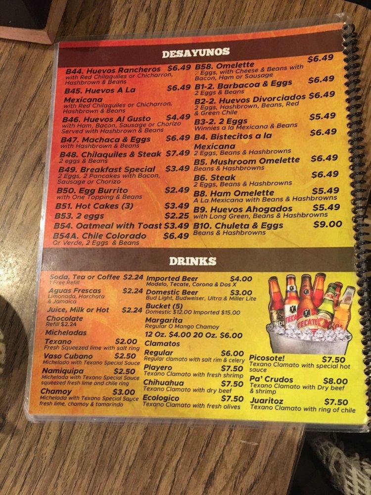 Menu at El Texano Mexican Restaurant 2, El Paso, Pendale Rd