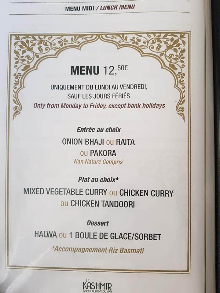 Menu at LE KASHMIR restaurant, Villeneuve-lès-Avignon