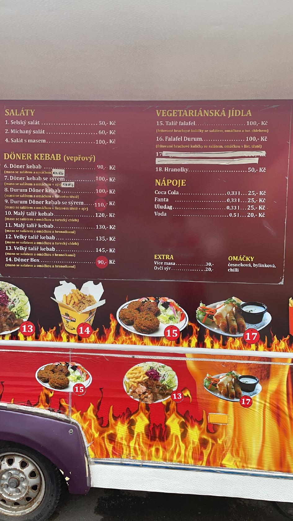 Menu at Kebab house, Hanušovice