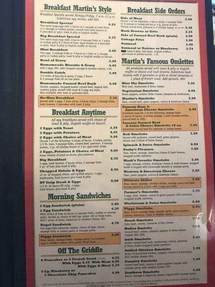 Menu at Martin's Ham & Cornbeef steakhouse, Center Line
