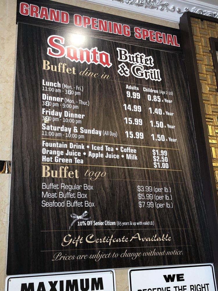 Menu at Santa Buffet & Grill restaurant, Santa Ana