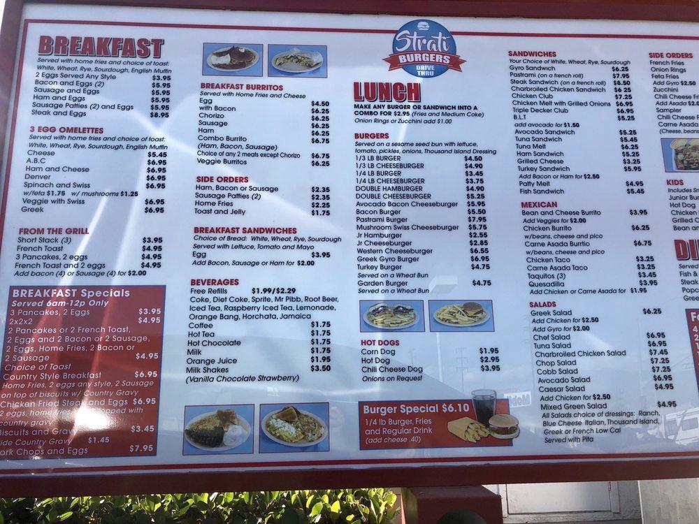 Menu at Strati Burgers restaurant, Covina