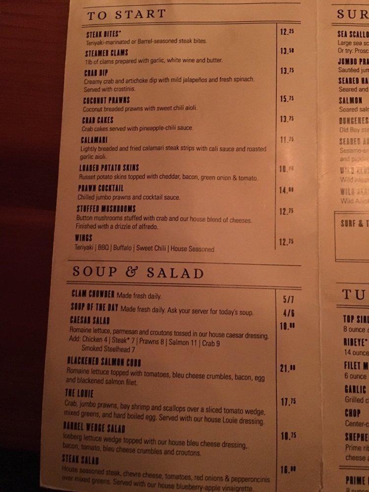 Menu at The Barrel Steak & Seafood House, Spokane