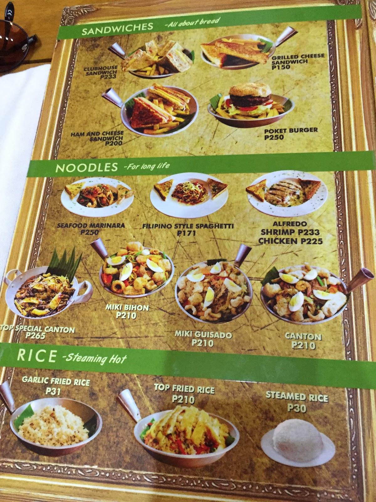 Menu at The Other Place restaurant, Batangas