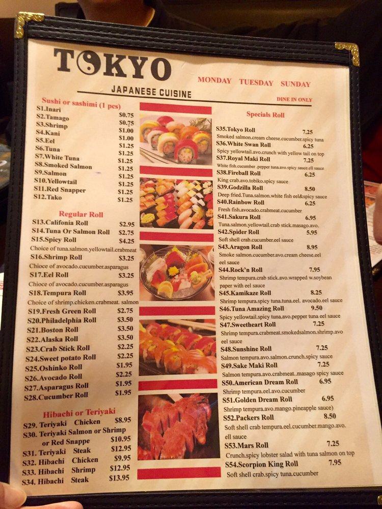 Menu at Tokyo Japanese Cuisine restaurant, Wichita