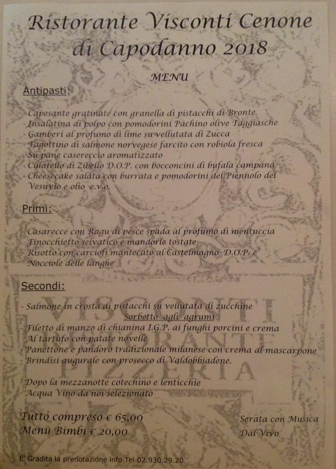 Menu at Visconti restaurant, Rho