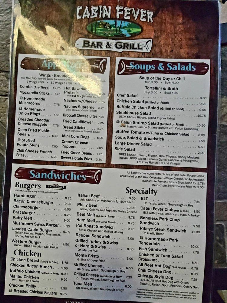 Menu at Cabin Fever Bar & Grill, Peru