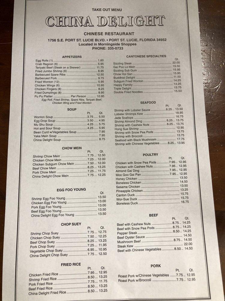 Menu at China Delight restaurant, Port St. Lucie