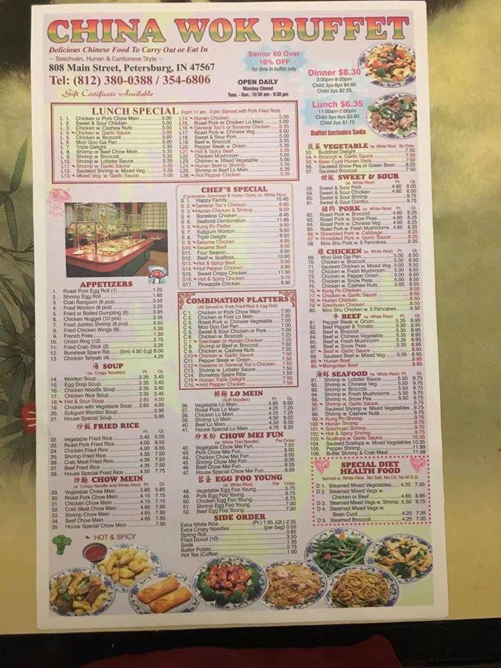 Menu at China Wok restaurant, Petersburg, 808 Main St