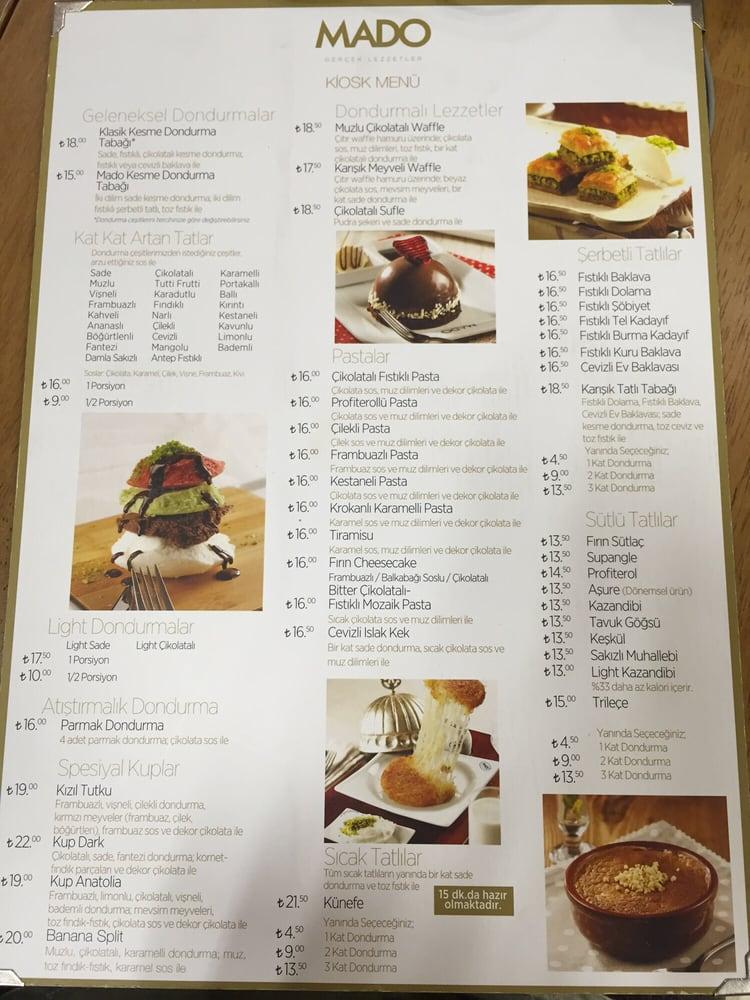 Menu at Mado, Istanbul, Atatürk Havalimanı