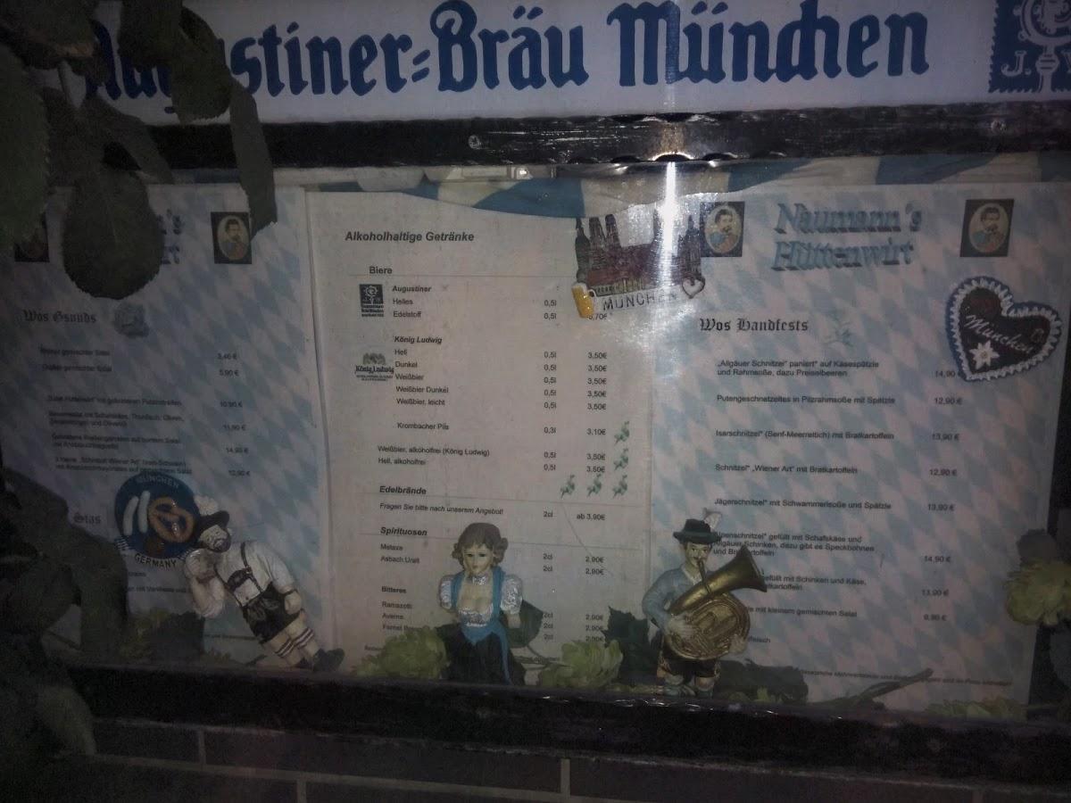 Menu at Naumann's Hüttnwirt restaurant, Munich
