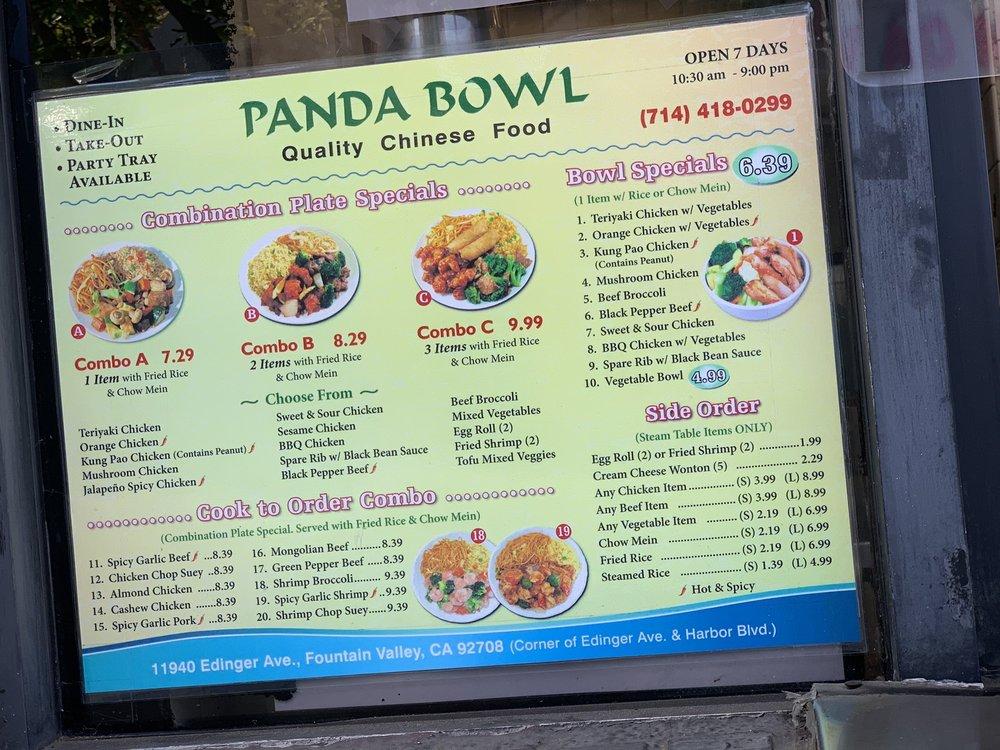 Menu at Panda Bowl restaurant, Fountain Valley, W Edinger Ave