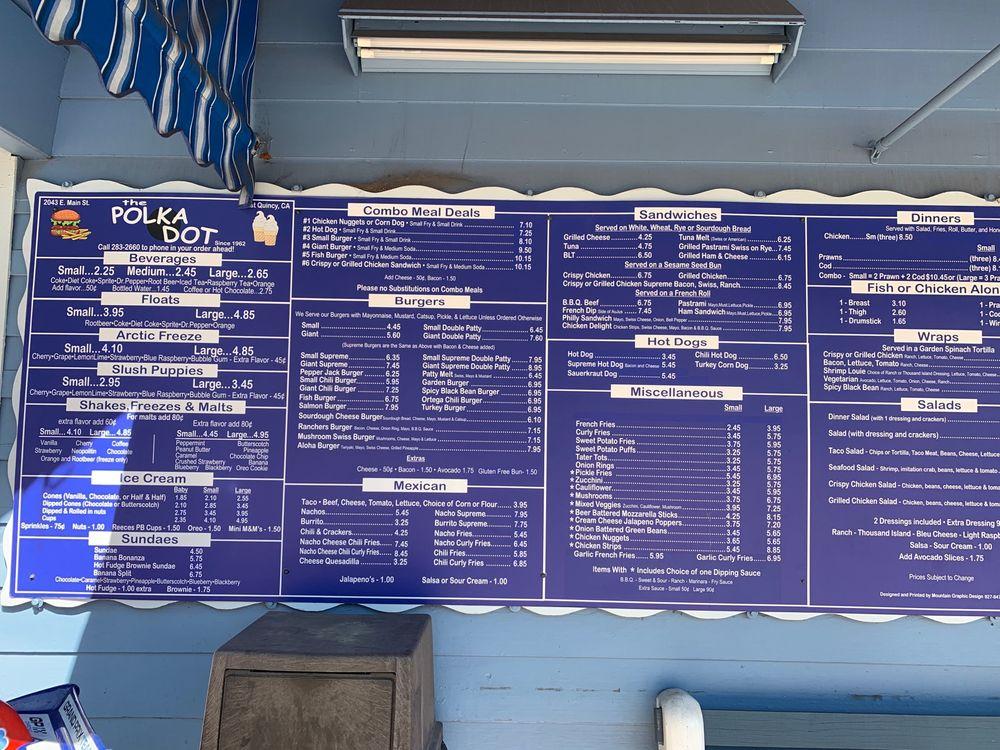 Menu at The Polka Dot restaurant, Quincy, E Main St
