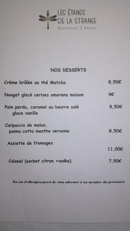 Menu au Restaurant les étangs de la Strange, Vaux-sur-Sûre