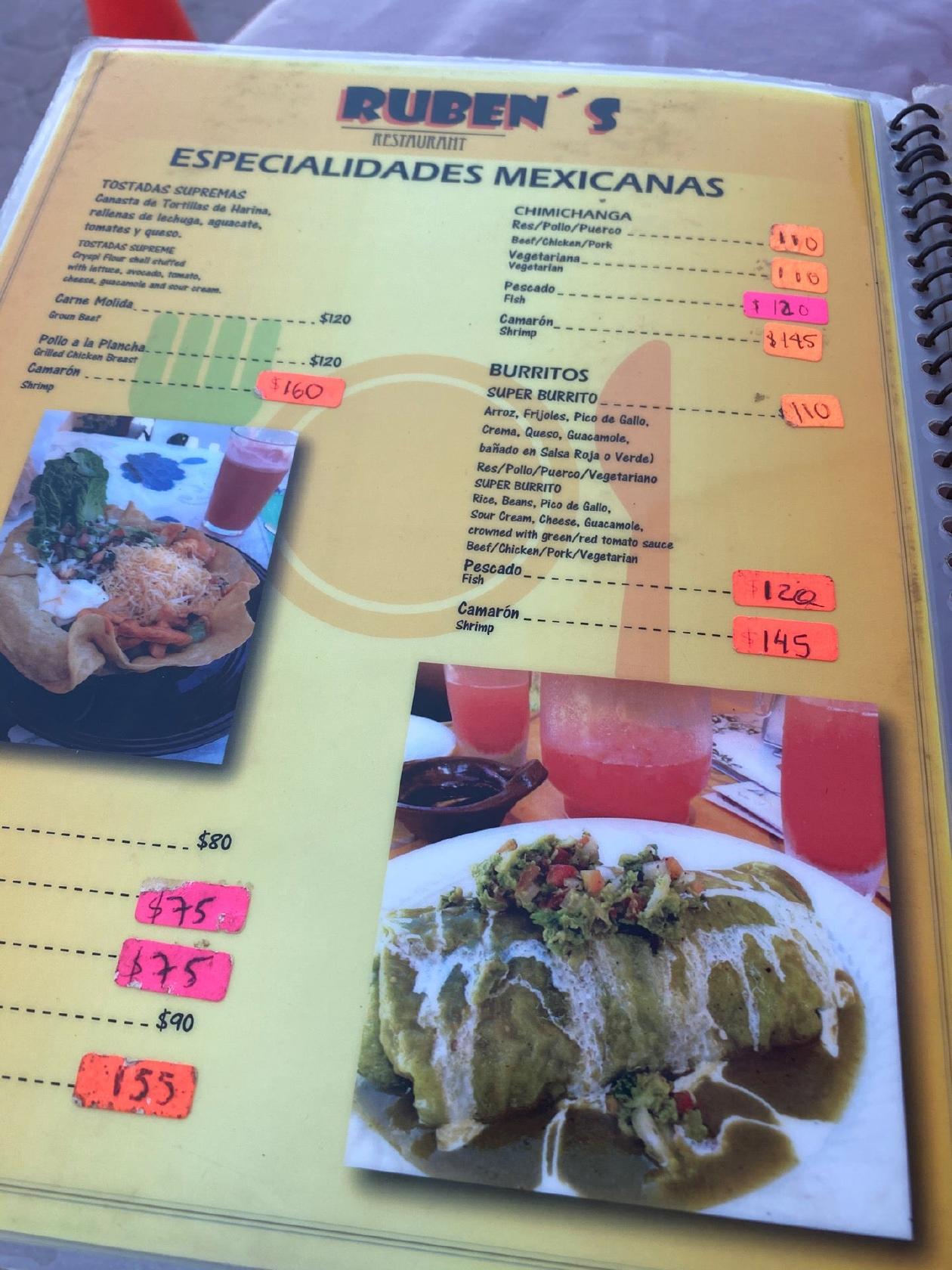 Menu at Ruben's Cocina Económica restaurant, Isla Mujeres