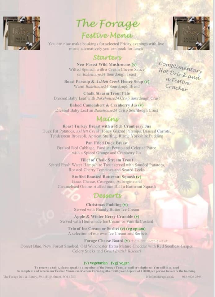 Menu at The Forage cafe, Lyndhurst
