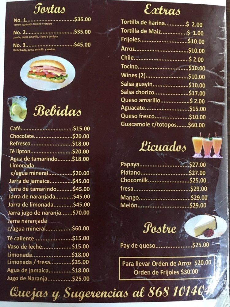 Menu at Antigua 14 cafeteria, Matamoros