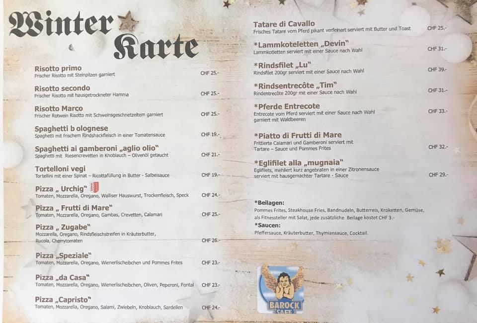 Menu at Barock Café, Visp