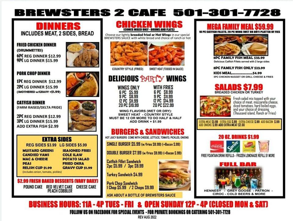 Menu at Brewster's 2 Café restaurant, Little Rock