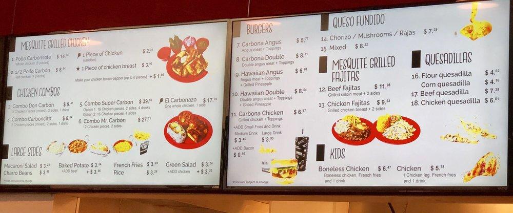 Menu at Don Carbón restaurant, El Paso, N Zaragoza Rd building a