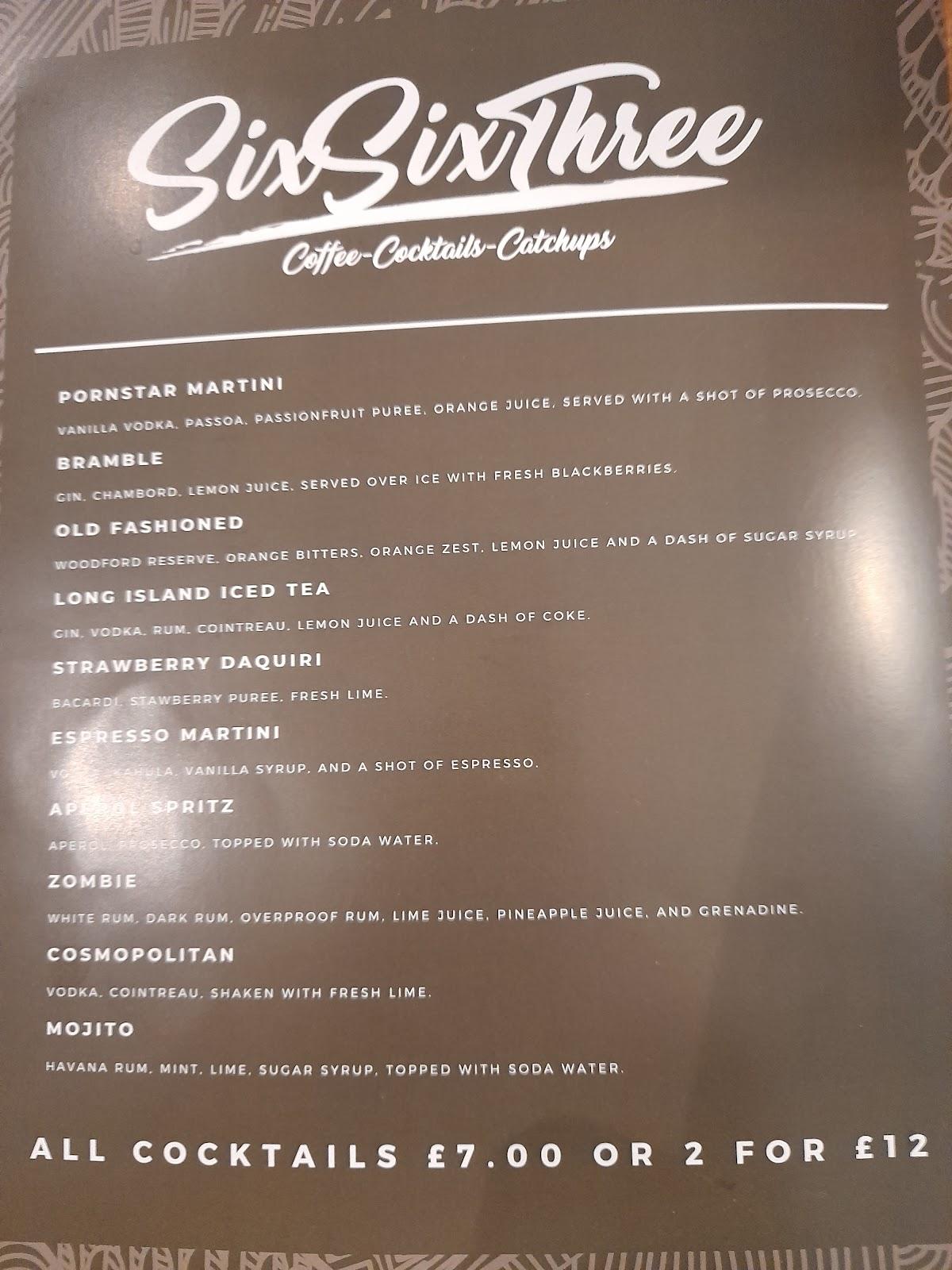 Menu at Six Six Three pub & bar, Hindley Green