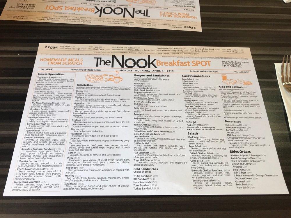 Menu at The Nook Breakfast Spot restaurant, Lomita