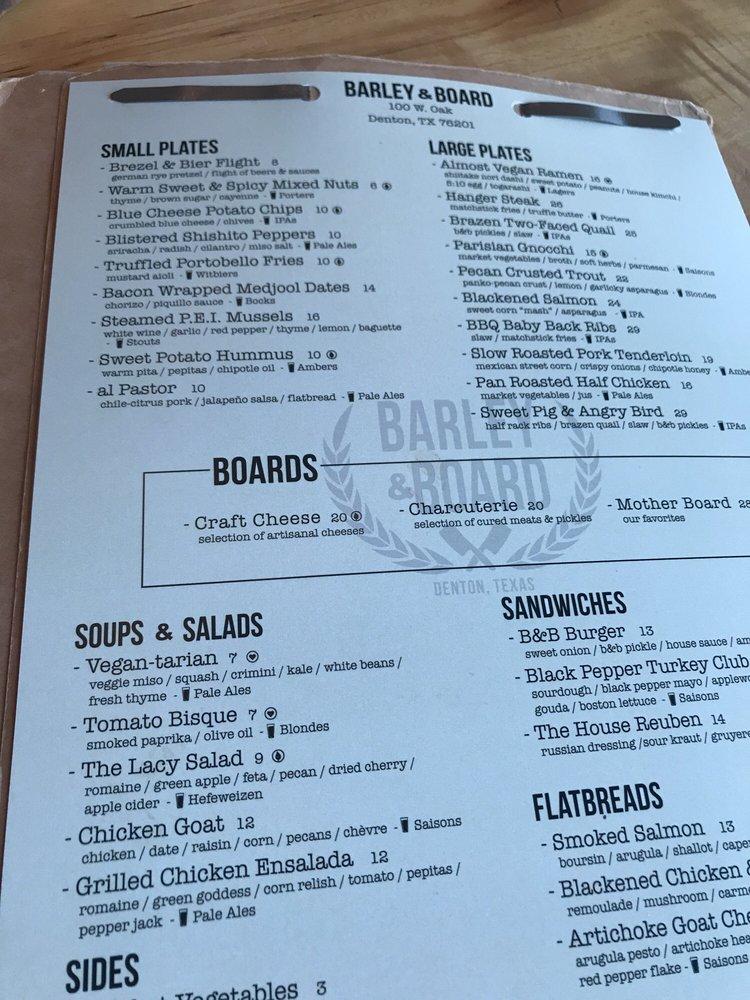 Menu at Barley & Board, Denton