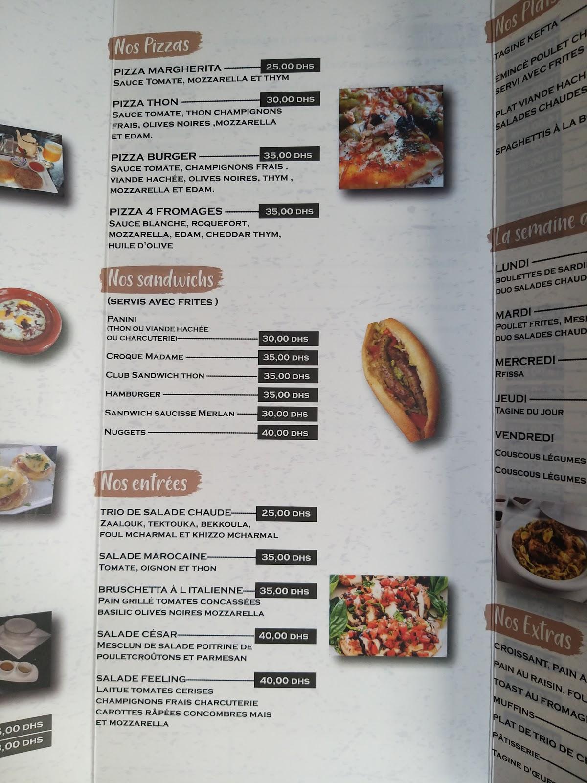 Menu at Café Feeling cafe, Casablanca