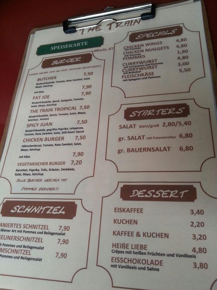 Menu at The Train restaurant, Mannheim