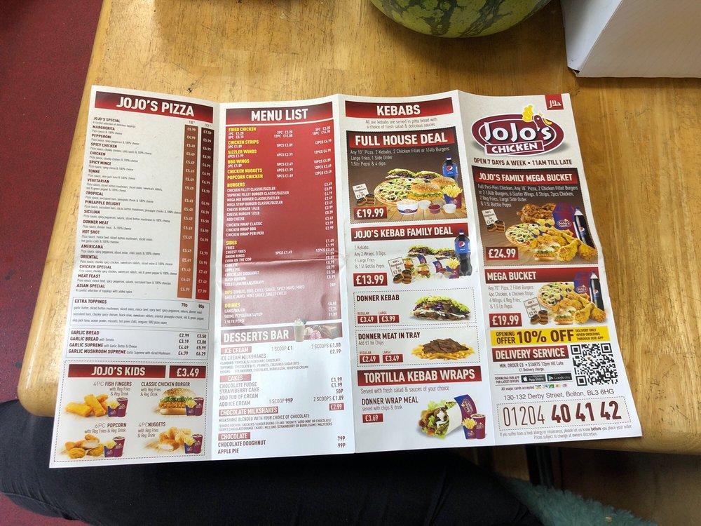 Menu at Jojo's Chicken Bolton fast food, Bolton