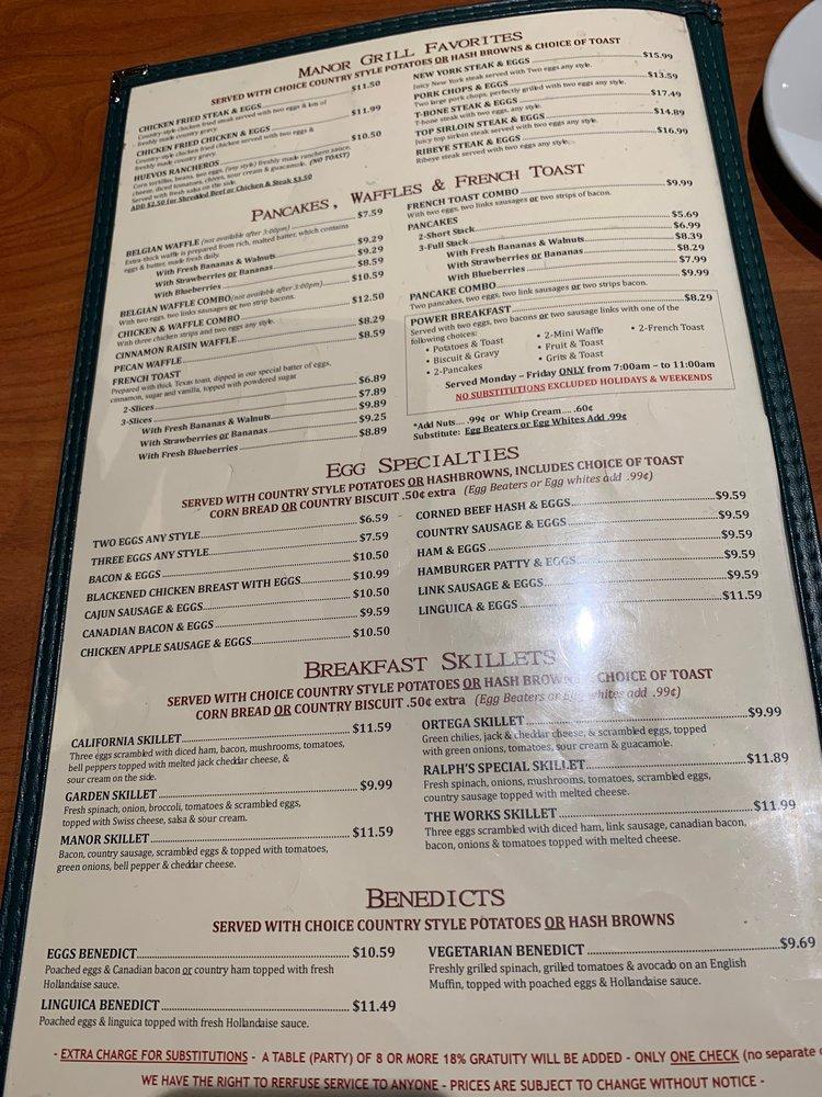 Menu at Manor Grill restaurant, San Leandro