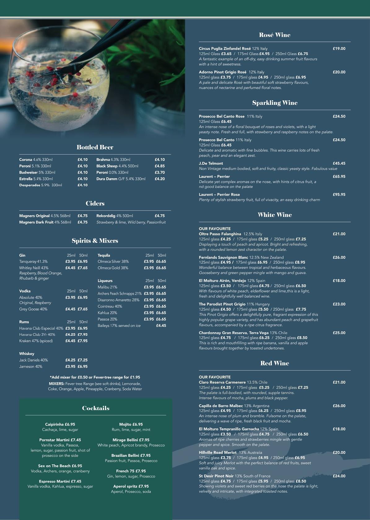 Menu at Pizza Rodizio restaurant, Beverley