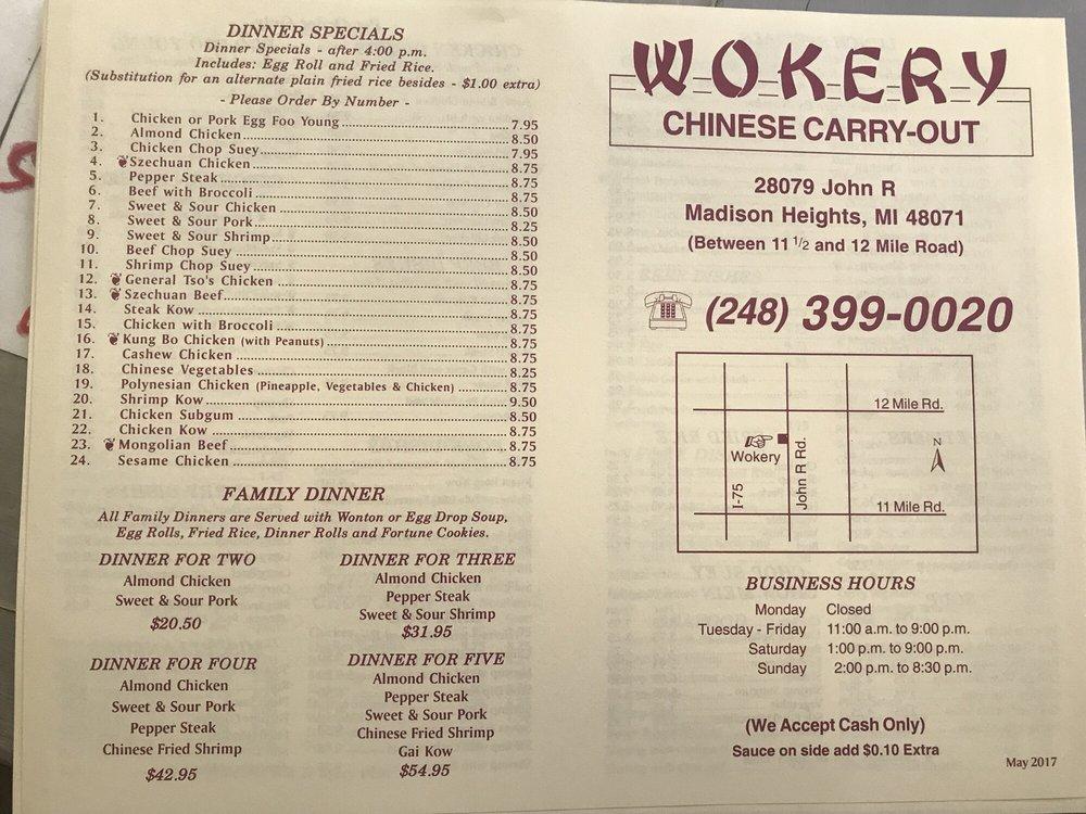 Menu at Wokery Chinese food restaurant, Madison Heights