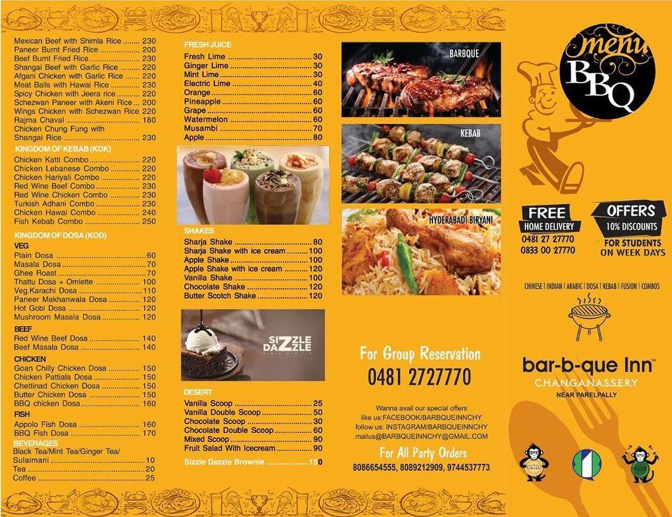 Menu at Bar B Que Inn, Changanassery