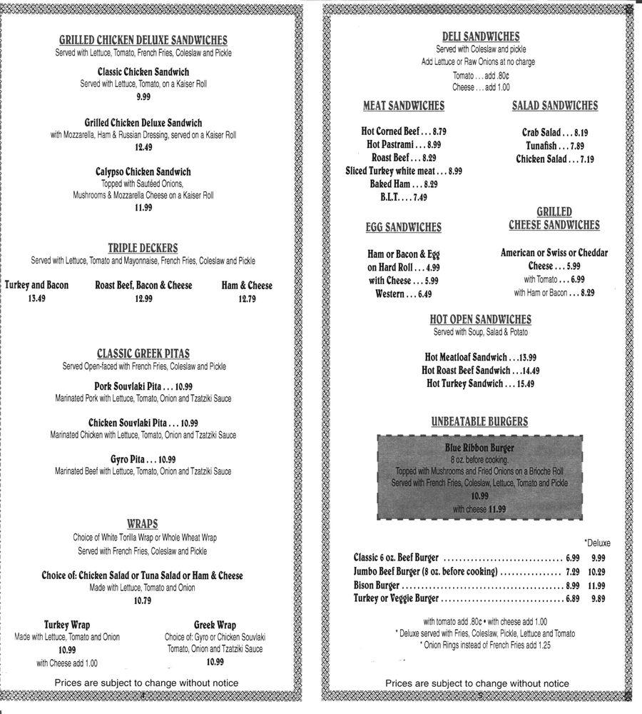 Menu at Blue Ribbon Restaurant & Bakery, Schenectady
