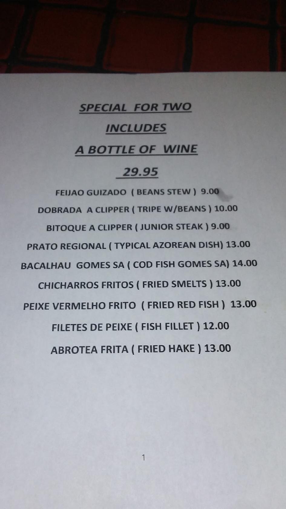 Menu at Clipper Restaurant, Fall River, 455 S Main St #5328