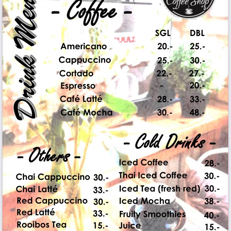 Menu at Old Tannery Coffee Shop, Wellington