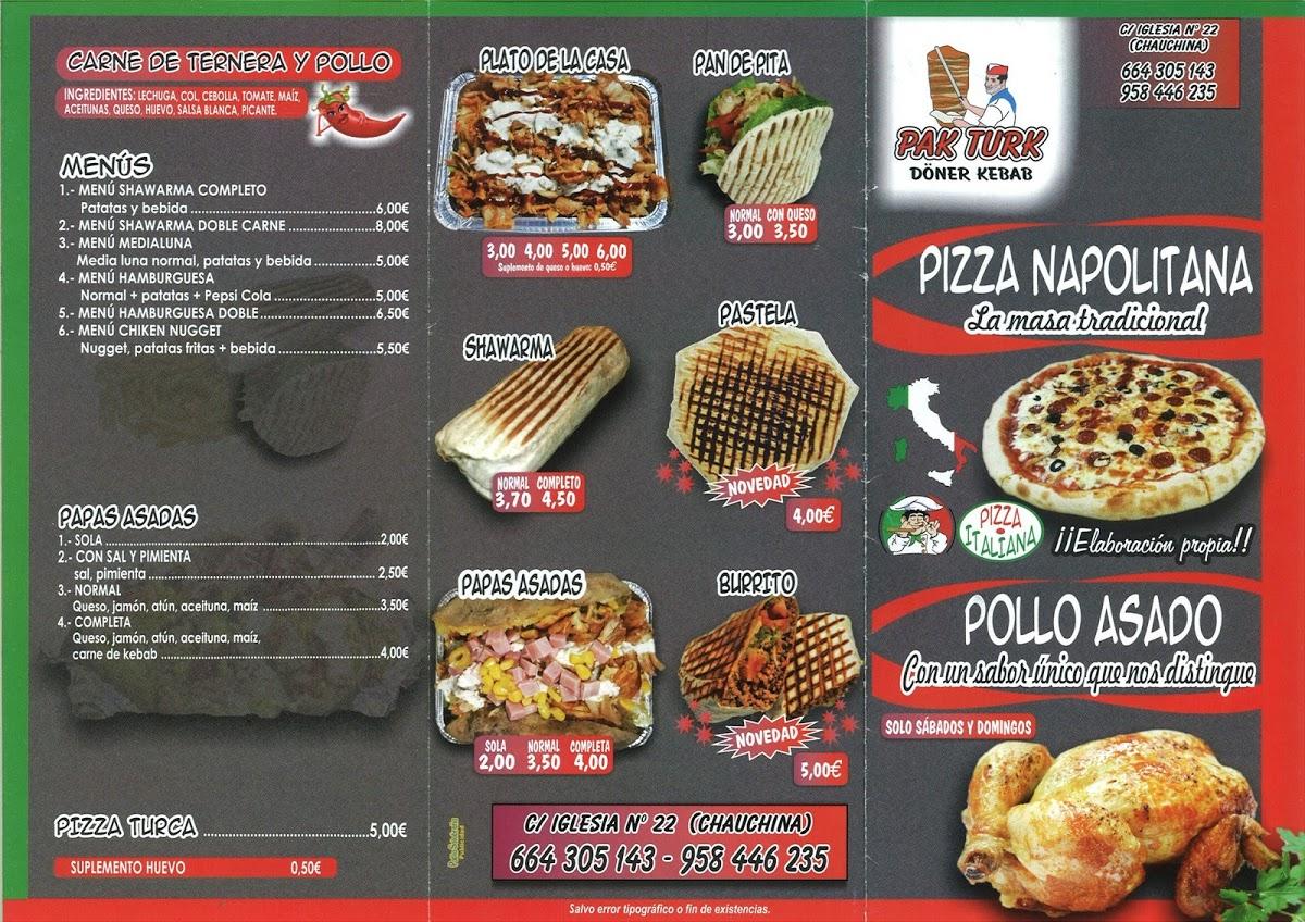 Menu at PAK TURK DÖNER KEBAB restaurant, Chauchina