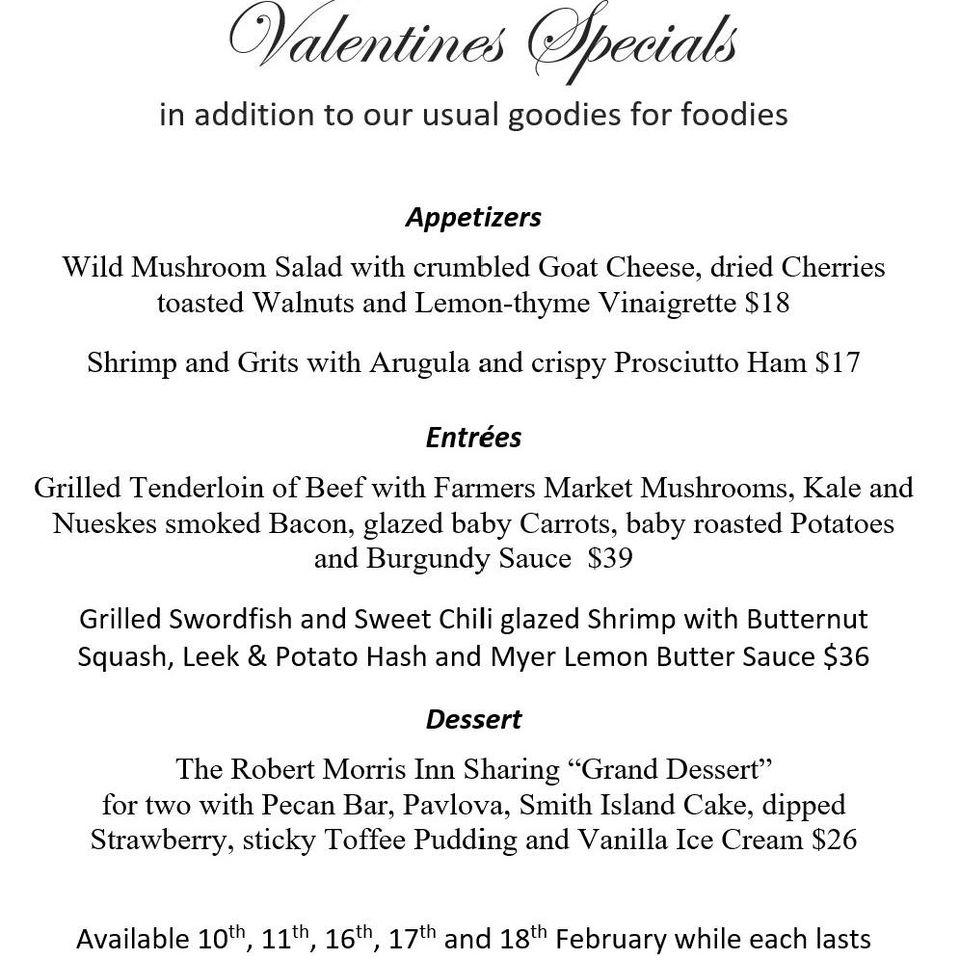 Menu at Robert Morris Inn restaurant, Oxford