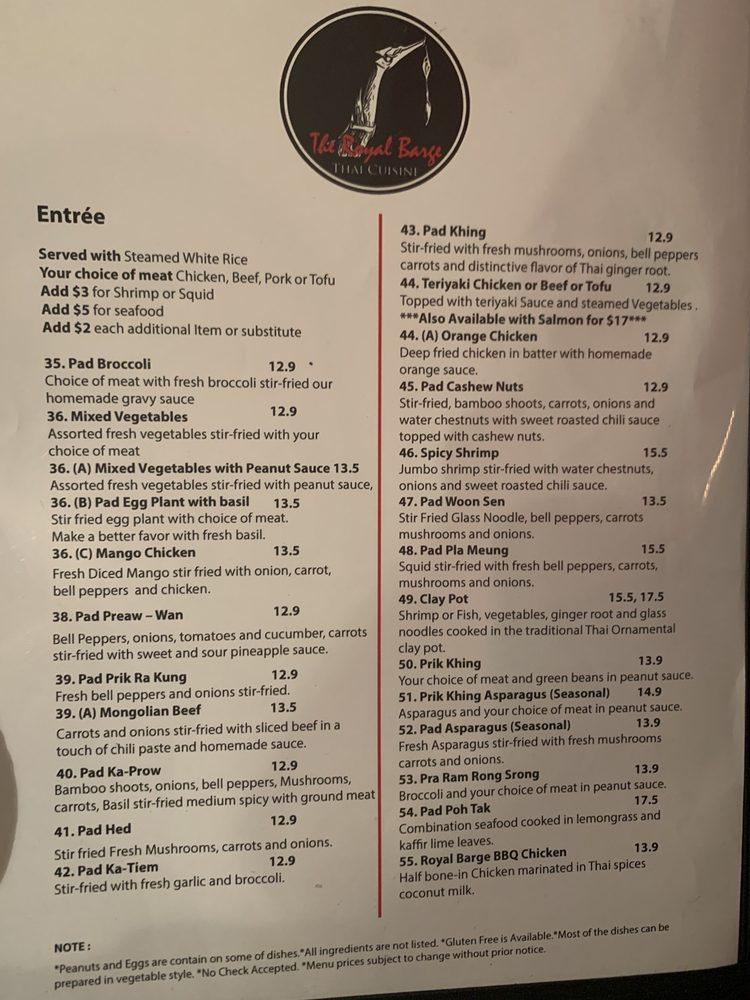 Menu at Royal Barge Thai Cuisine, Grants Pass, 120 SW H St