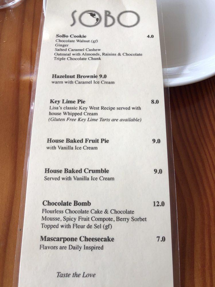 Menu at SoBo Restaurant, Tofino