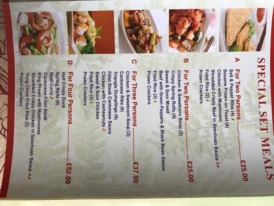Menu at Sun Sing restaurant, Nantwich