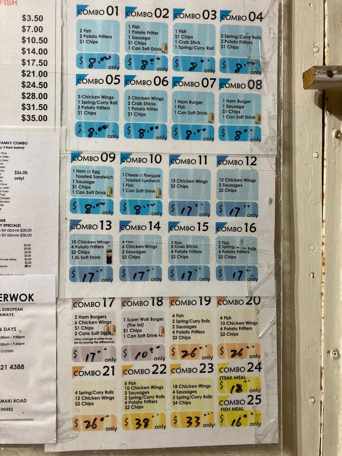 Menu at Super Wok Takeaways fast food, Auckland