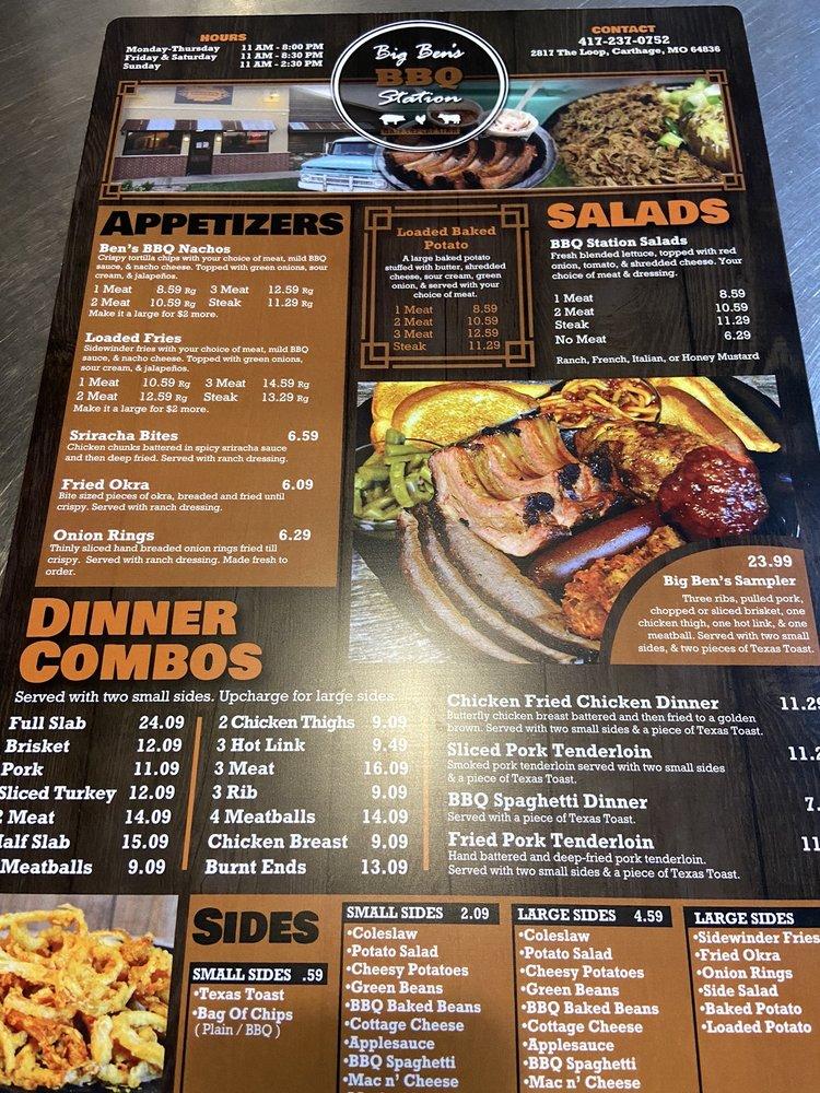 Menu at Big Ben's BBQ Station, Carthage
